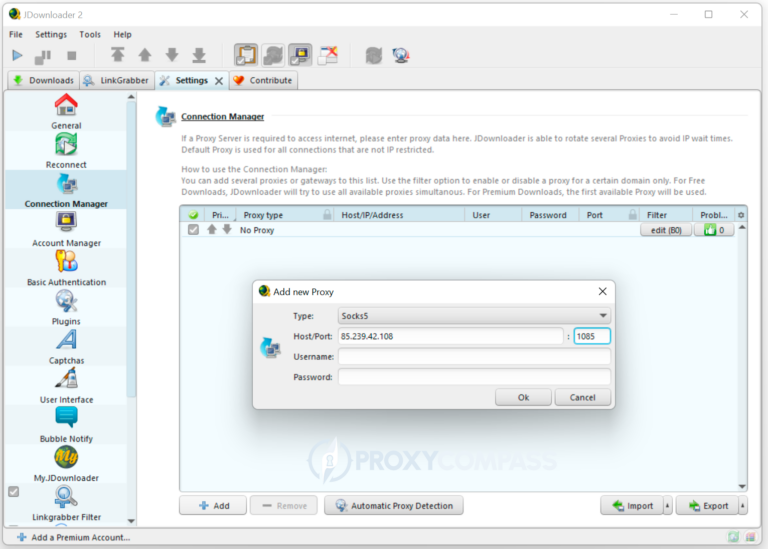 Setting Up and Using Proxy Servers in JDownloader 2 - ProxyCompass