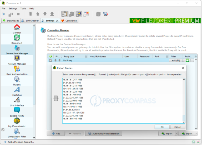Setting Up and Using Proxy Servers in JDownloader 2 - ProxyCompass