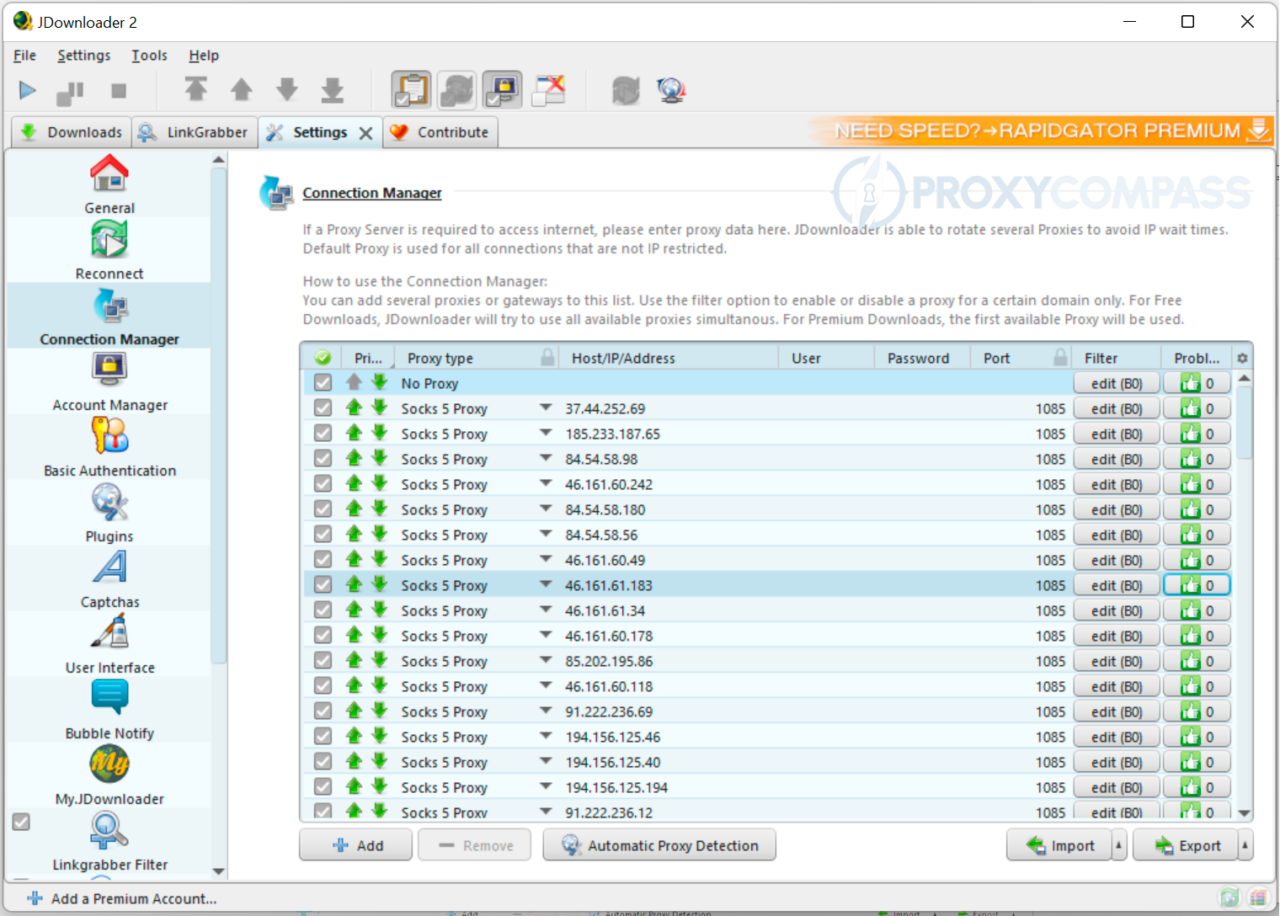 Setting Up and Using Proxy Servers in JDownloader 2 - ProxyCompass