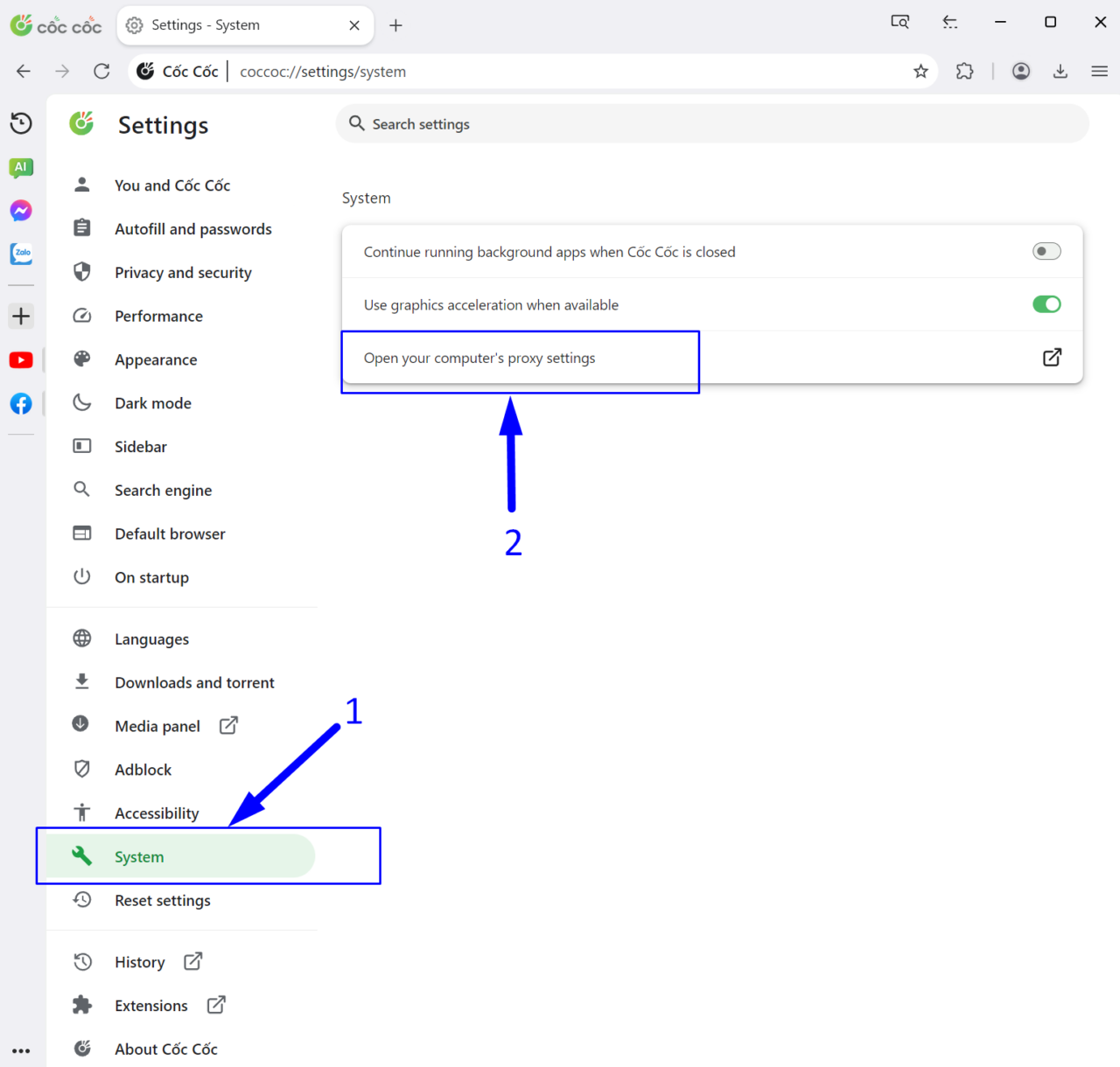 How To Set Up Proxies in Cốc Cốc - ProxyCompass